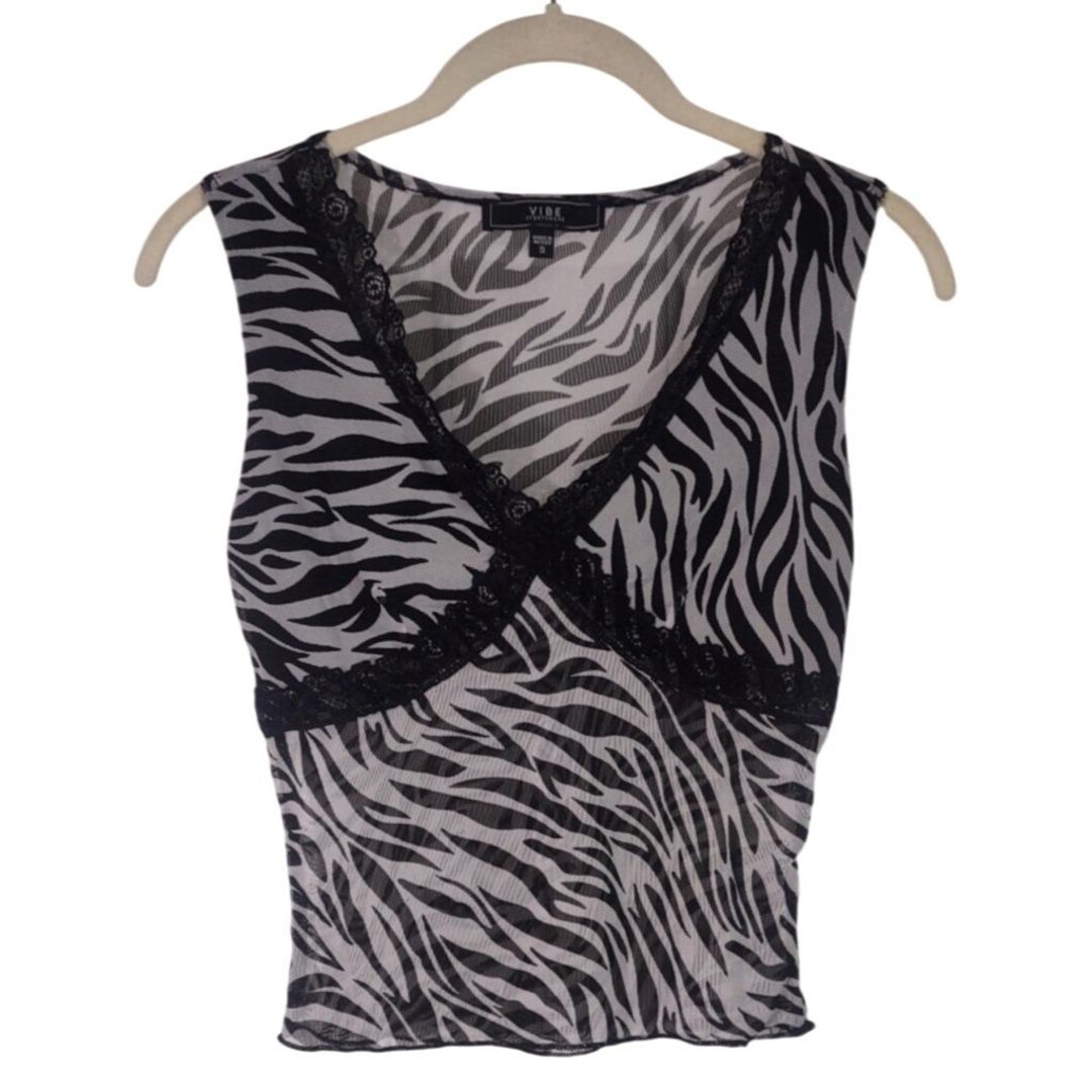 Y2K VTG Zebra Print Lace Trim Babydoll Top Rave Trashy Mcbling Scene ...
