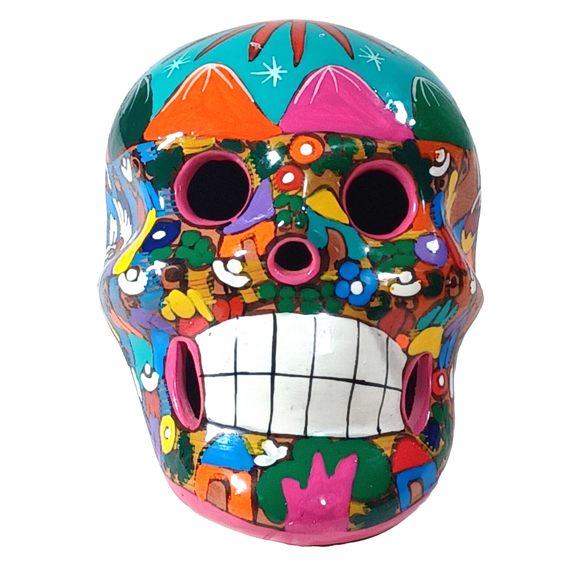 Calavera Chica De Talavera Pink Turquoise Clay Pottery Hand Made Folk ...