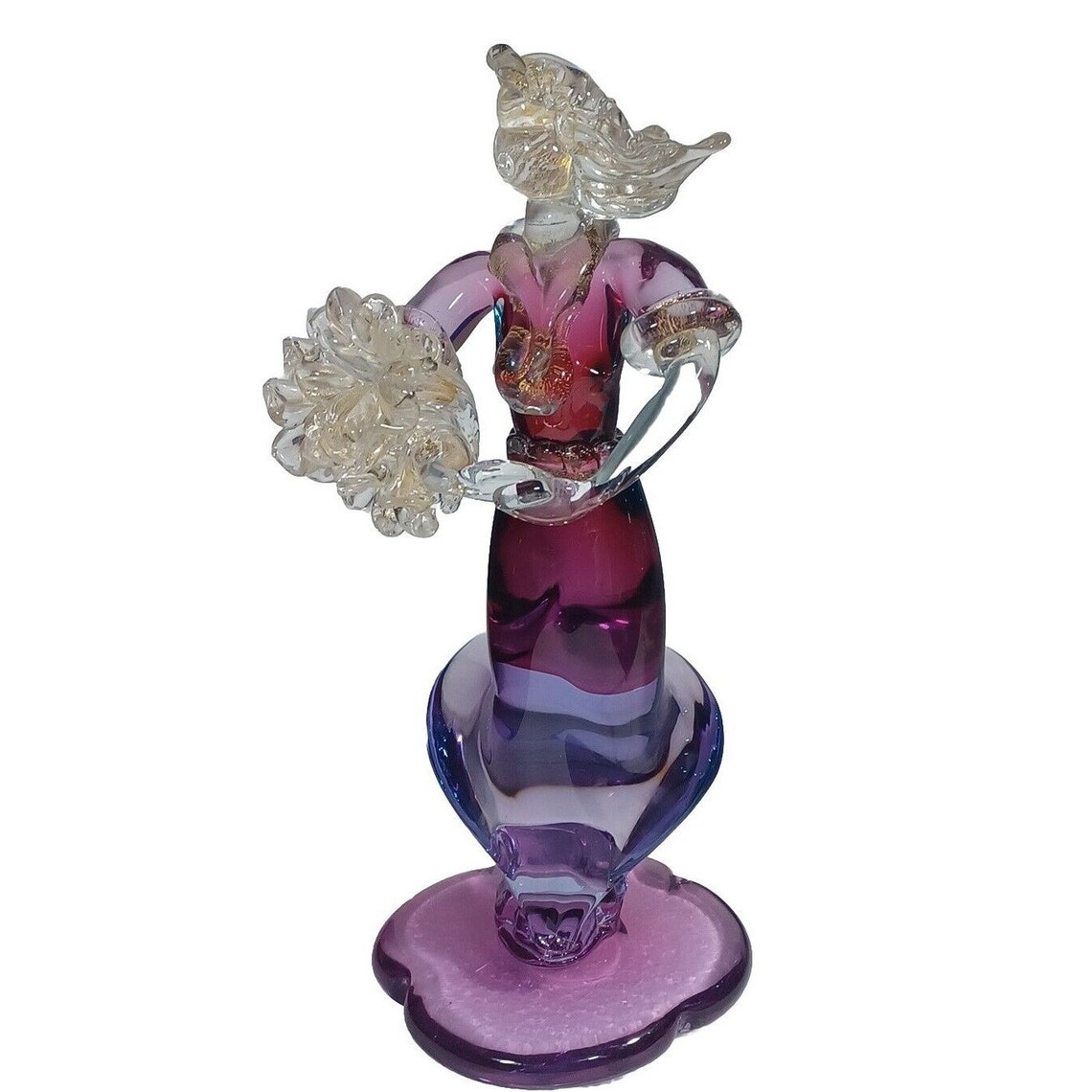 Murano Glass Woman Holding Flower Bouquet Figurine Green - Etsy