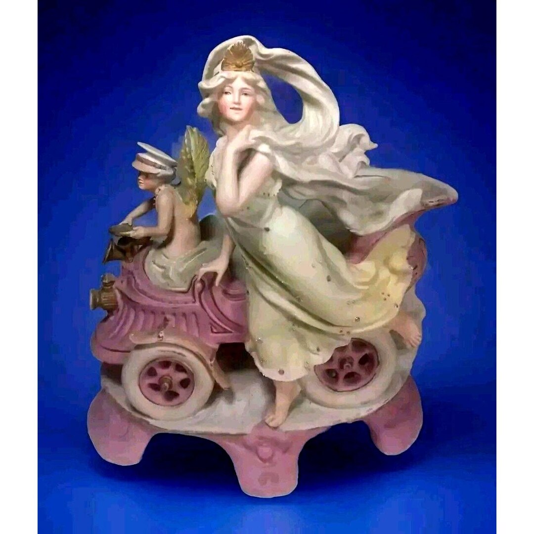 Antique C1900 Cherub Angel Chauffeur Driving Woman Goddess German Car ...