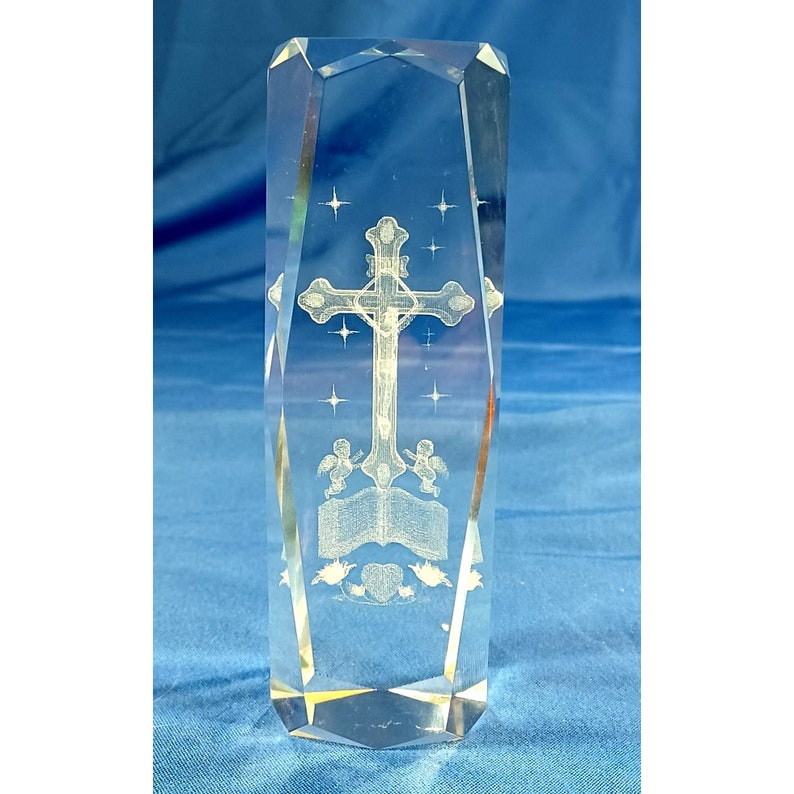 Large Easter Christian Cross Bible Angels Jesus Crystal Prism ...