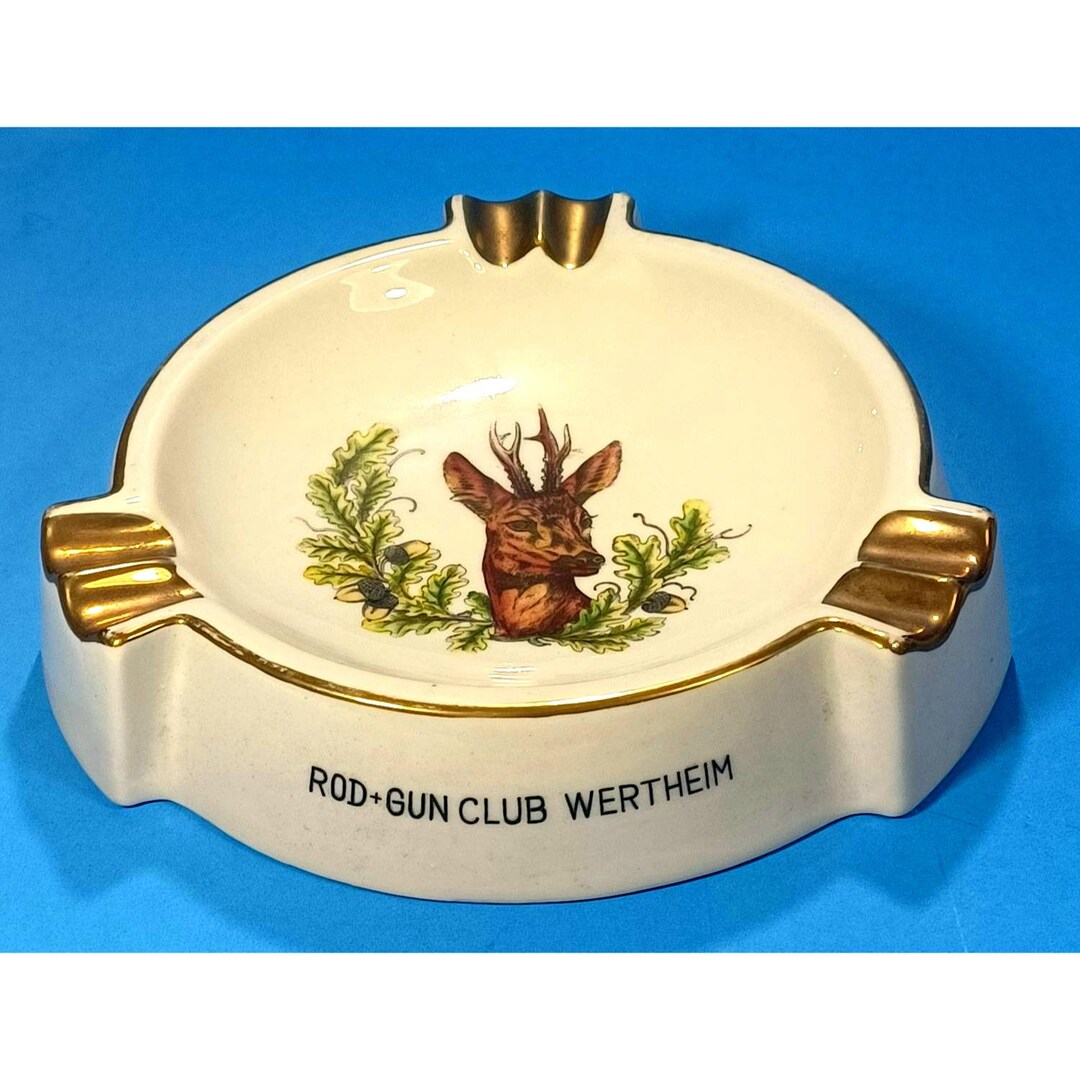 Vintage Rod Gun Club Wertheim Germany Deer Buck Stag Cigar Ashtray ...