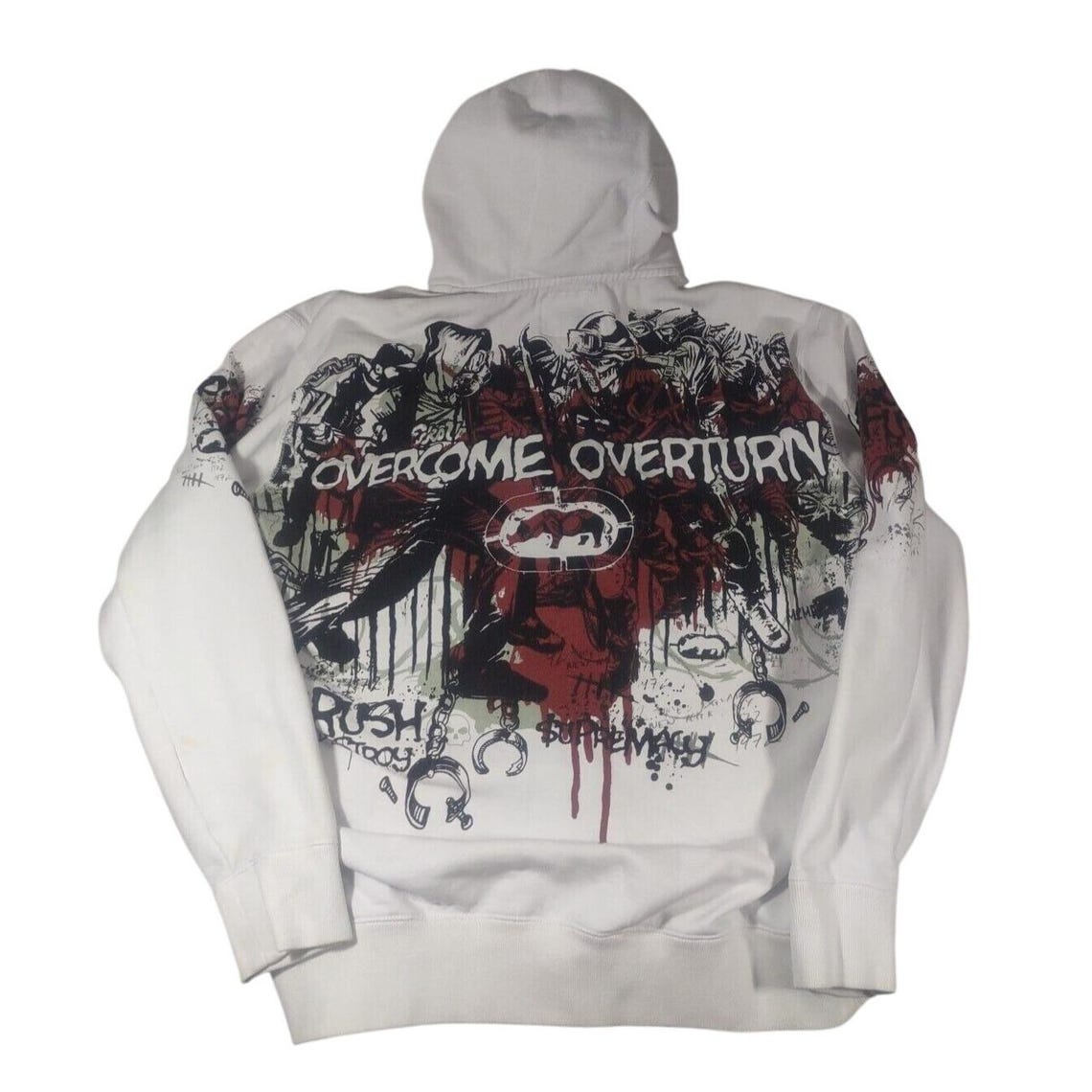 Vintage Y2K Mens Ecko Unltd. Zombie Shackled Hate Zip Hoodie White ...