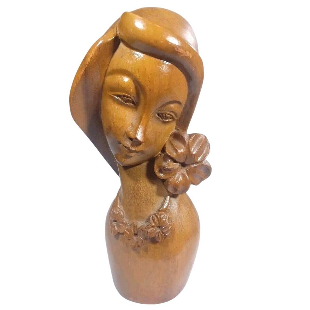 Polynesian Wood Sculpture Bust Hawaiian Statue Art Carving Mid Century ...