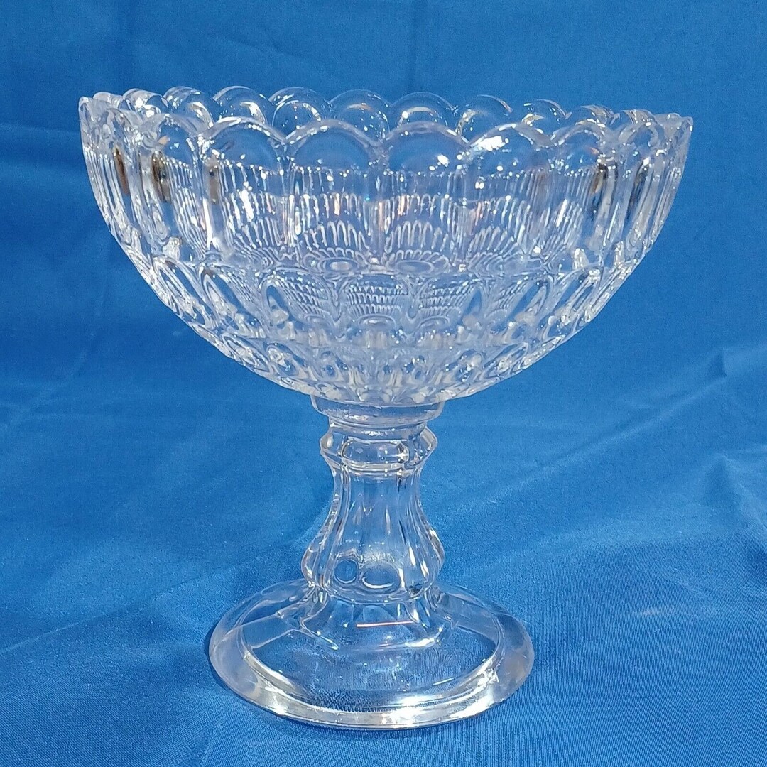 Antique Flint Glass Large Compote Thumbprint Pattern 19th C Victorian ...