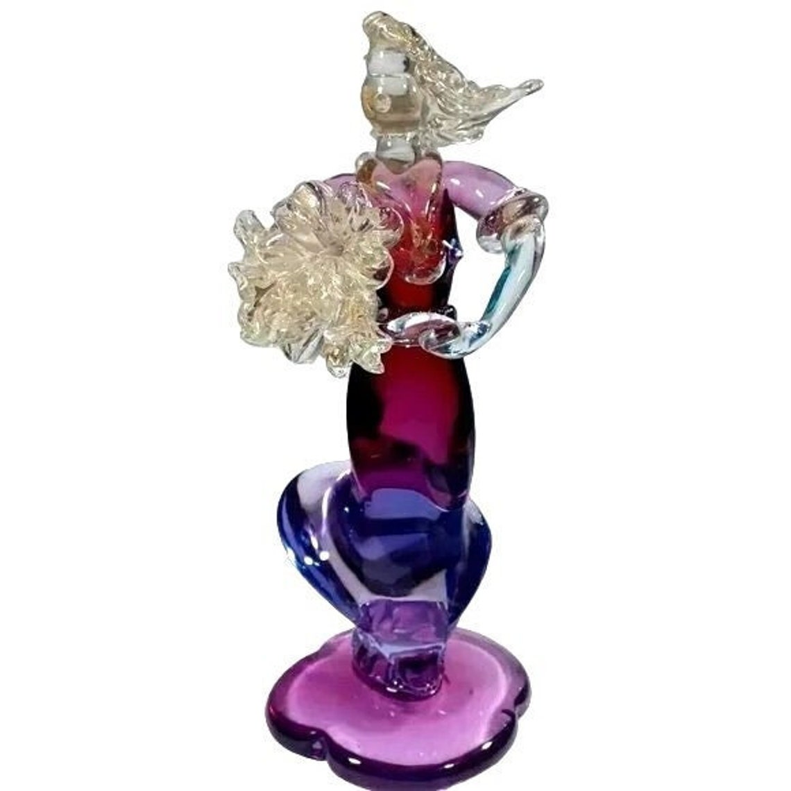 Murano Glass Woman Holding Flower Bouquet Figurine Green - Etsy