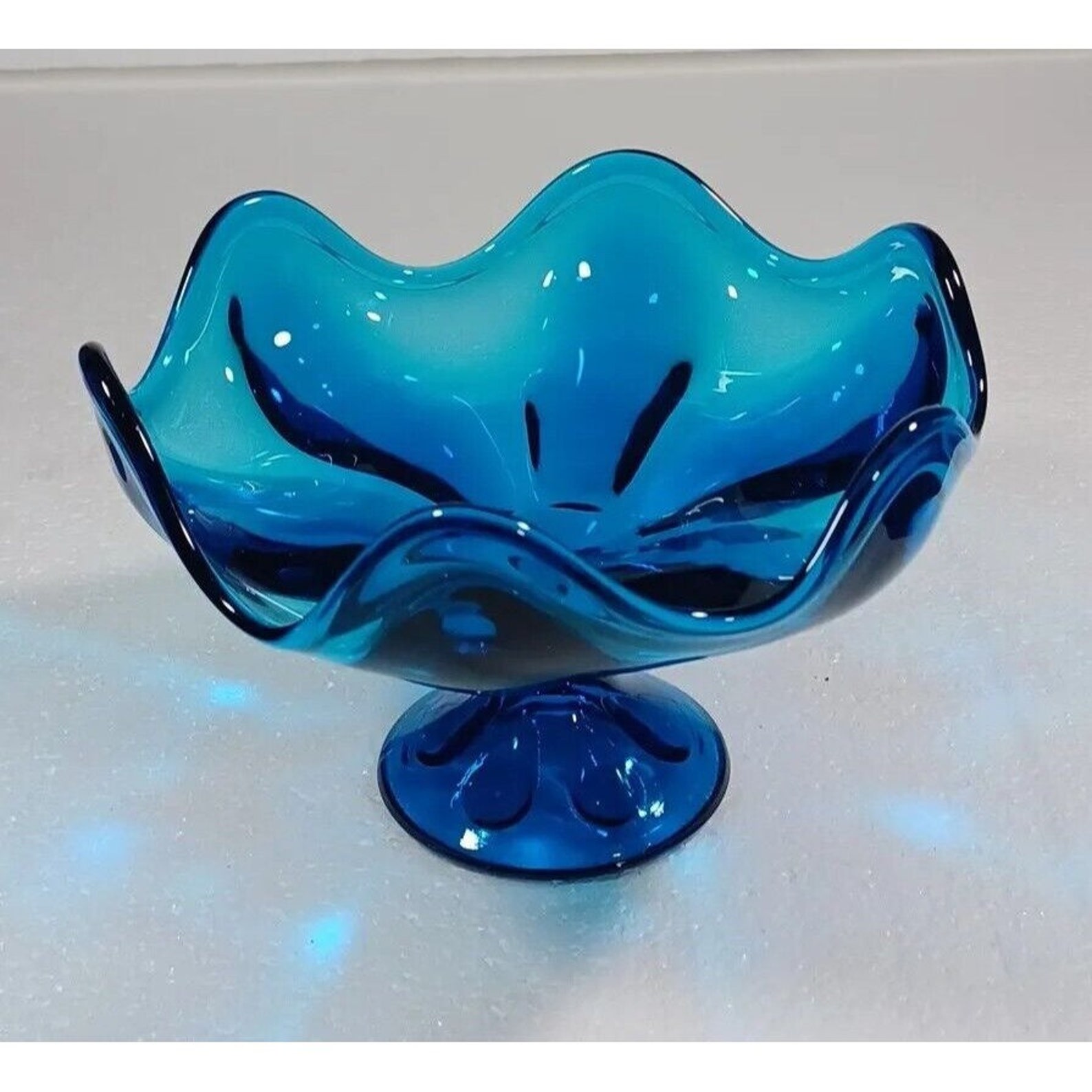 Vtg Mid-century Viking 6 Petal HTF Epic Electric Blue Bluenique Glass ...
