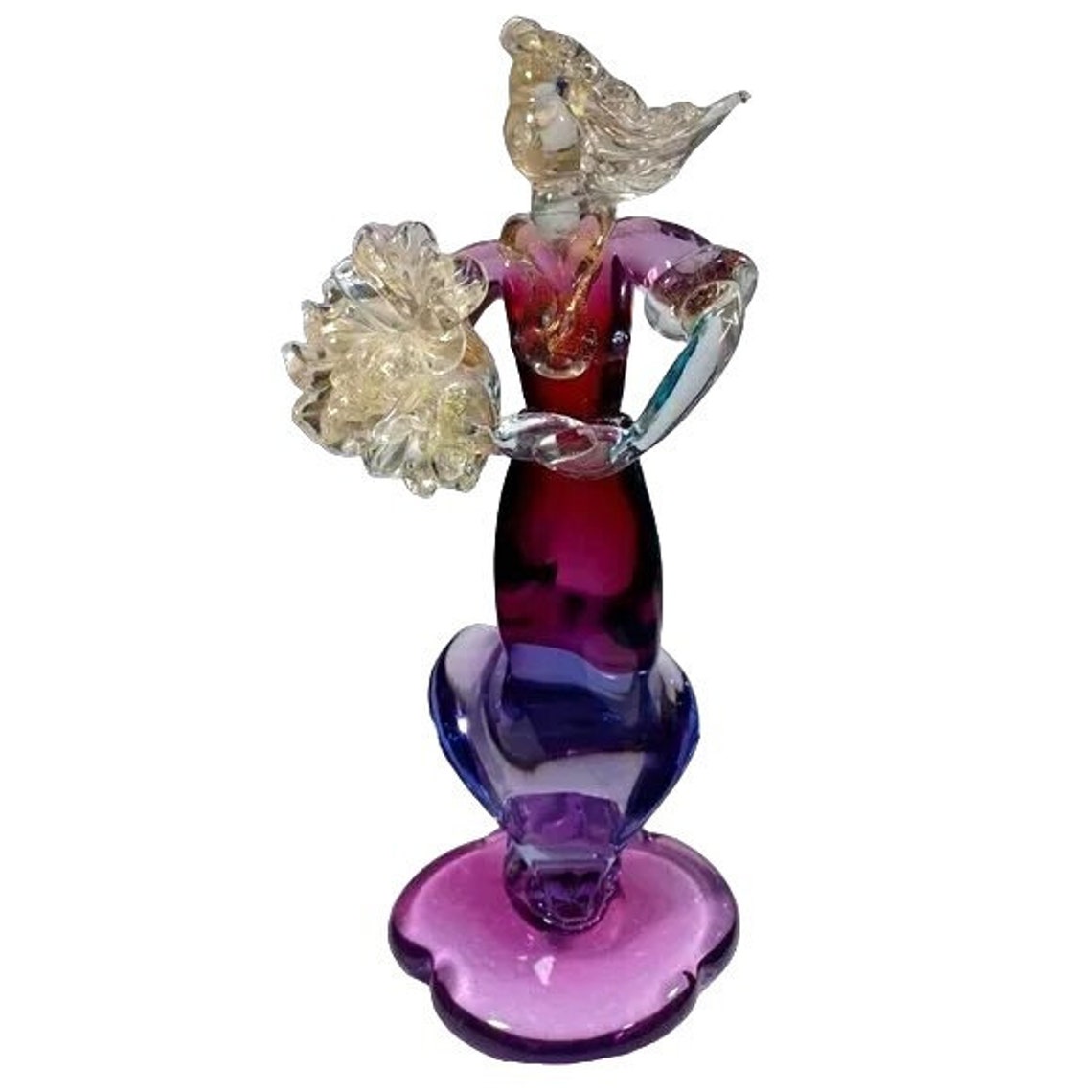 Murano Glass Woman Holding Flower Bouquet Figurine Green - Etsy