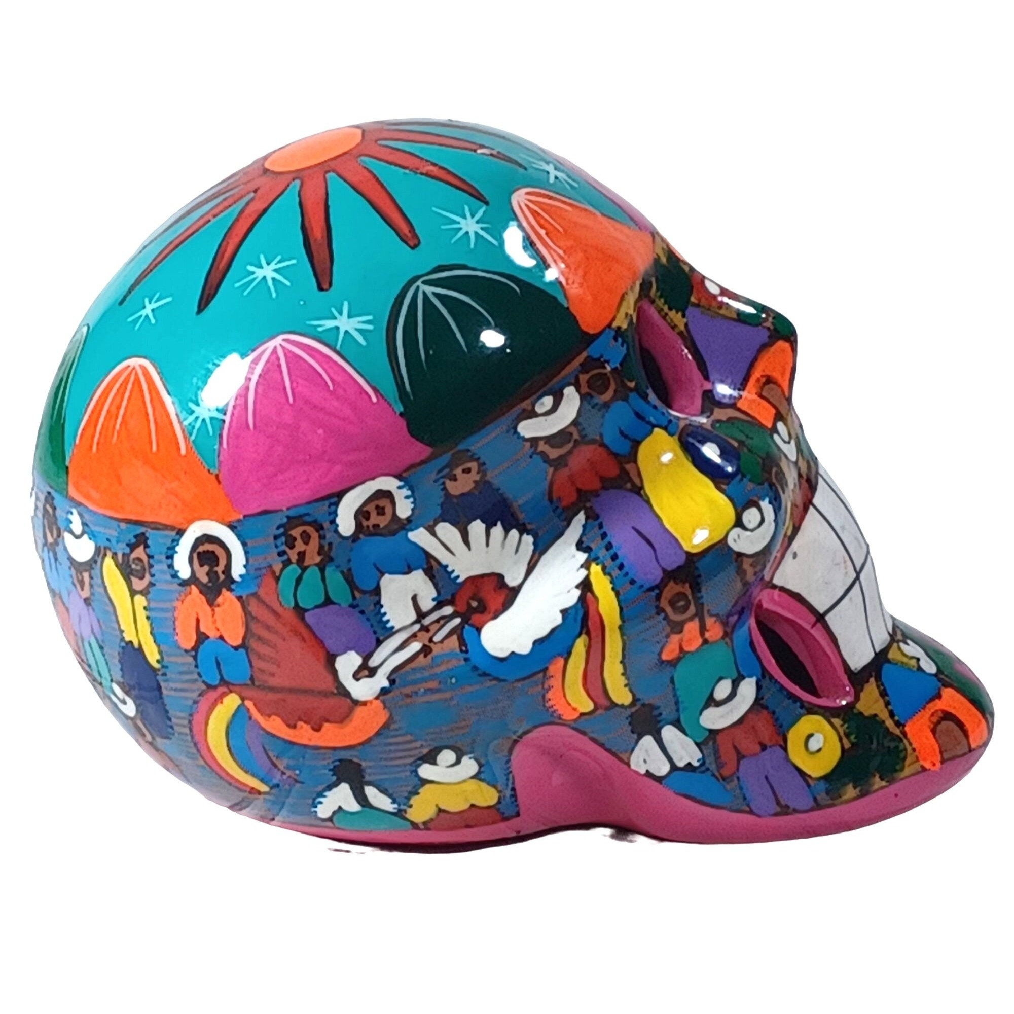 Calavera Chica De Talavera Pink Turquoise Clay Pottery Hand Made Folk ...