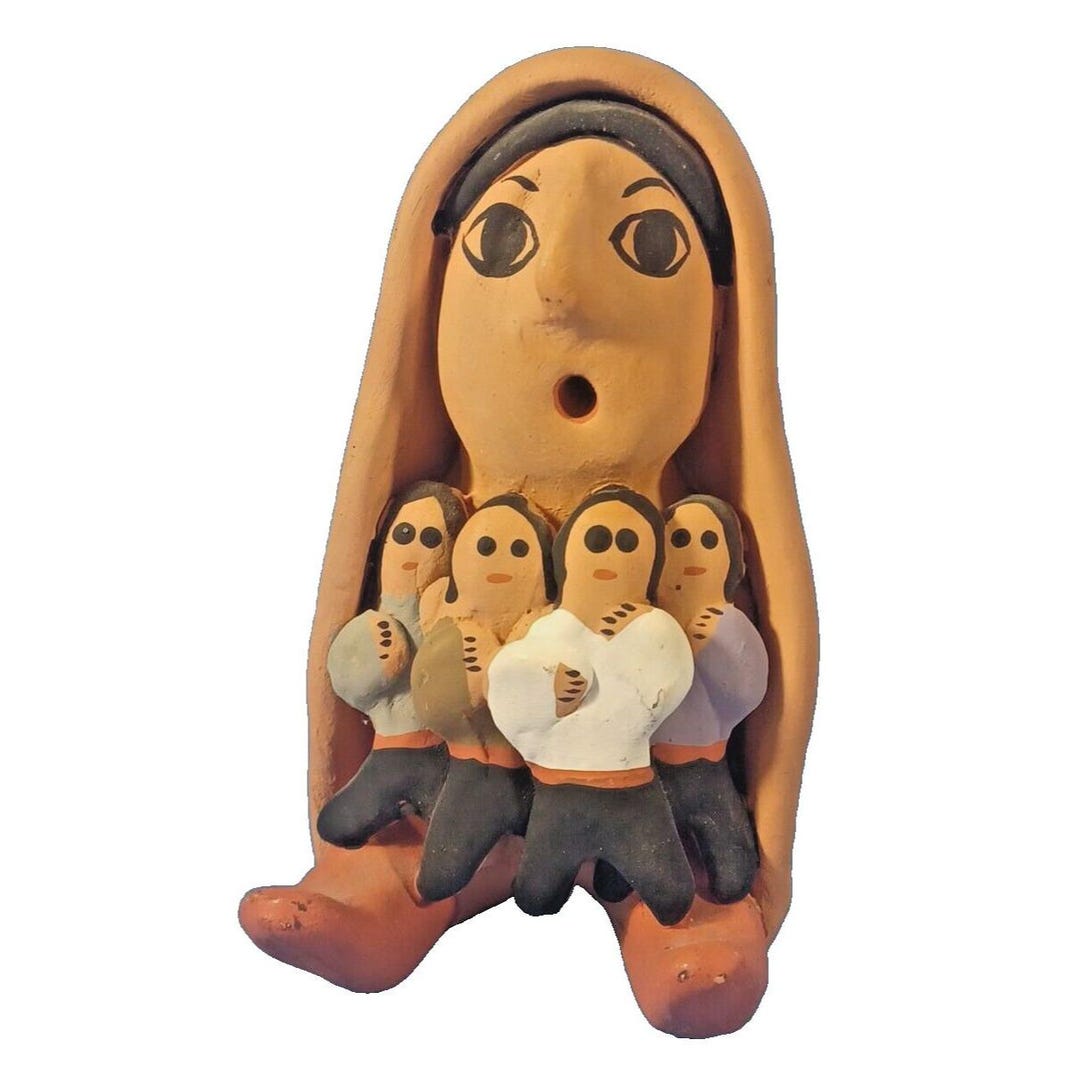 Navajo Storyteller Pottery Figurine Native American G Bitonie 4 Babies ...