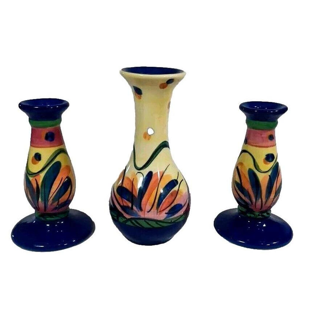 Gail Pittman Pottery 1997 GLORY Matching VASE and CANDLESTICK Candle ...