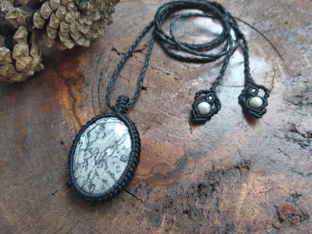 Macrame Pendant With Jasper Natural Stone Bohemian Necklace Boho - Etsy