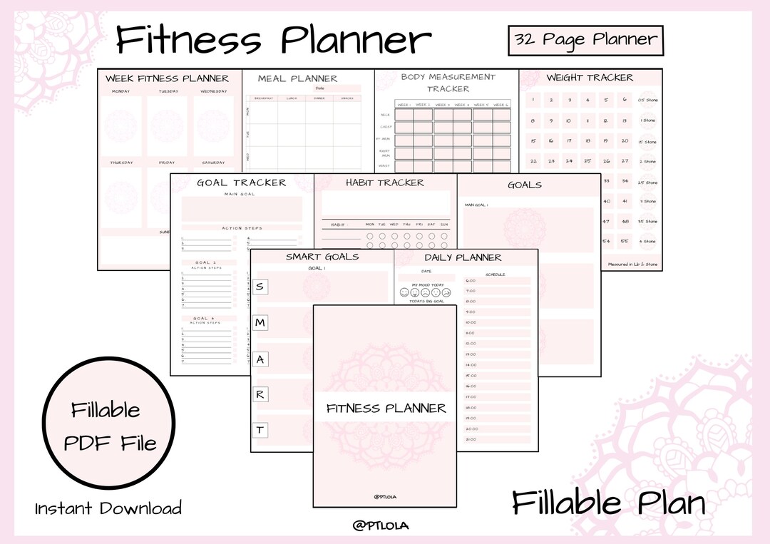 Womens FILLABLE Fitness Gym Workout Digital Online Planner Notebook ...