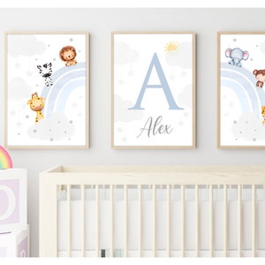Safari Nursery Print, Personalised, Set of 3 Prints, Baby Boy Gift ...