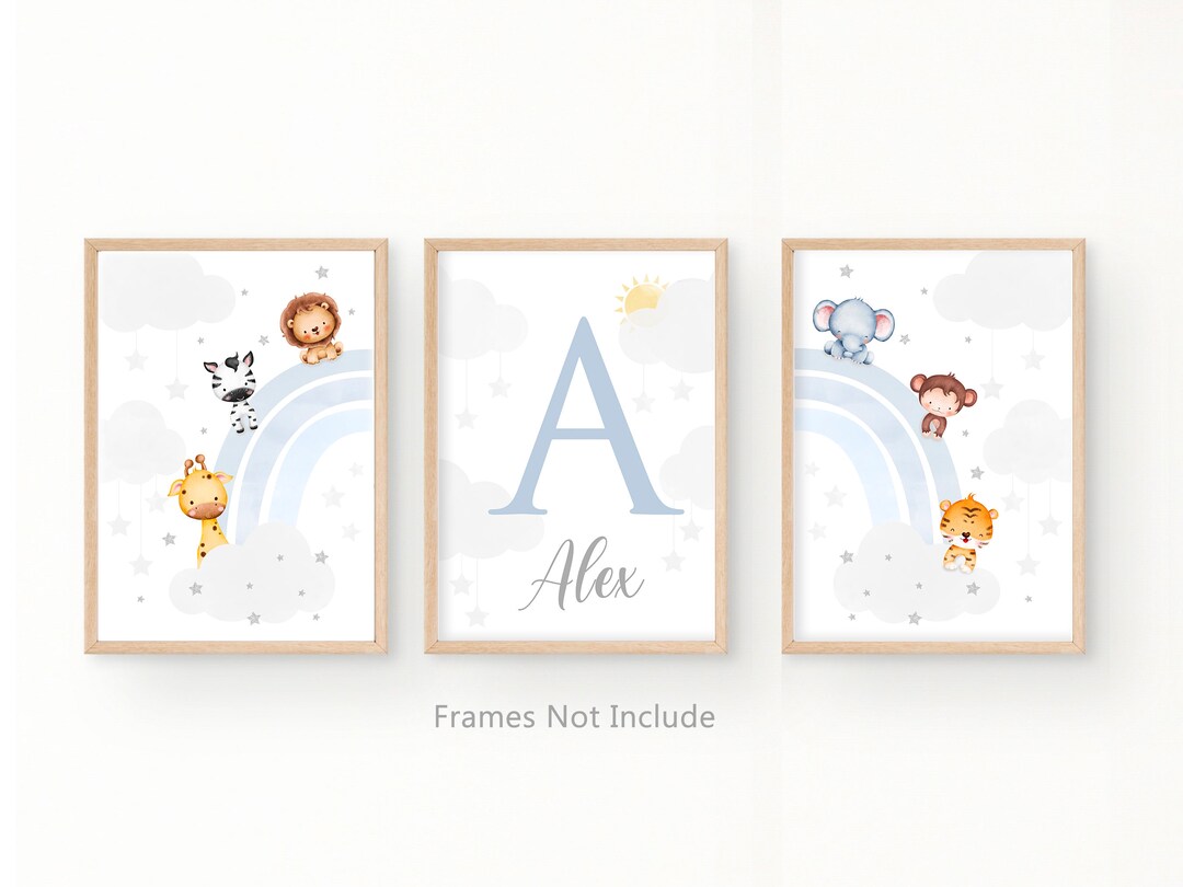 Safari Nursery Print, Personalised, Set of 3 Prints, Baby Boy Gift ...