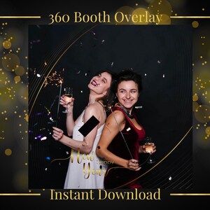 360 Overlay for New Year Parties, Modern 360 Booth Photo Template, Gold ...