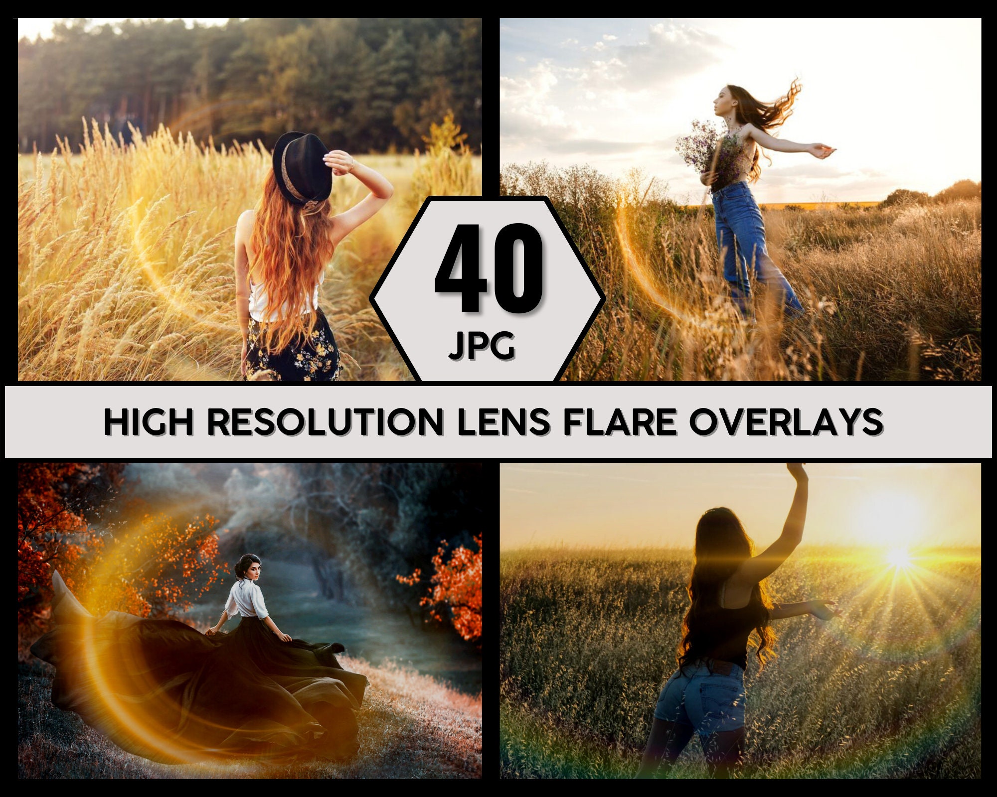 40 Sun Flare Overlays Bundle, Lens Flare Overlays Bundle, Photo ...