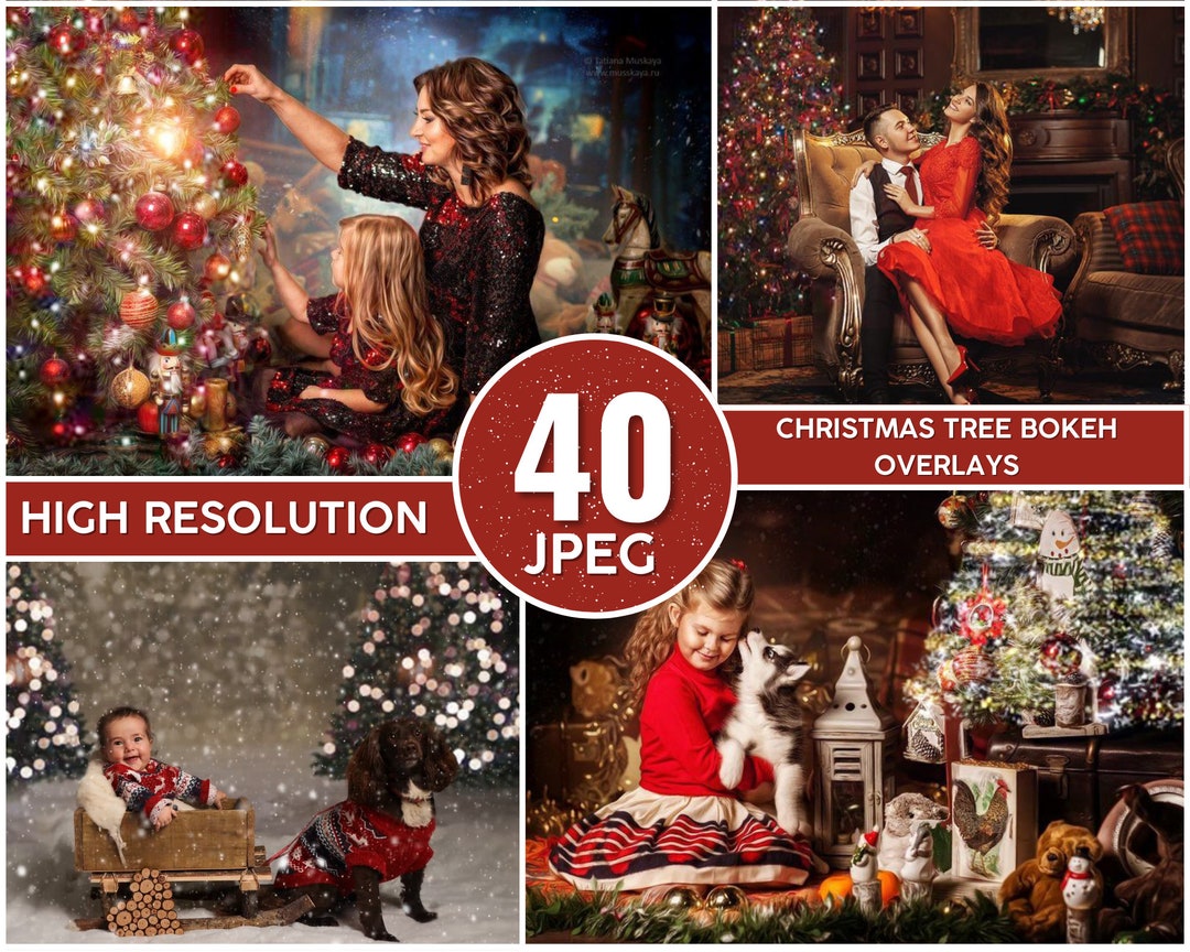 40 Golden Christmas Tree Bokeh Overlay Bundle, Lights Overlay, Photo ...