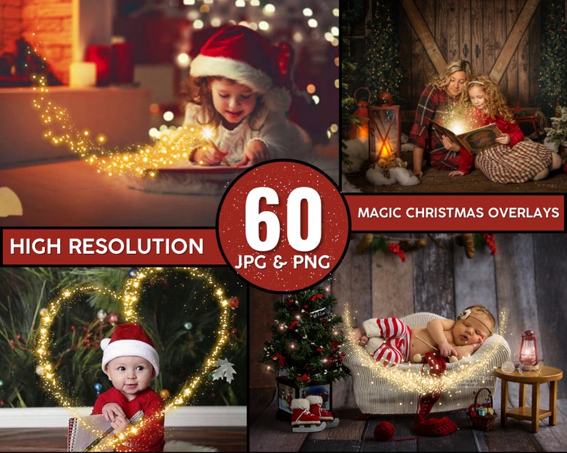 60 Magic Christmas Overlays Bundle for Photoshop, Christmas Photoshop, Christmas Magic Overlays ...