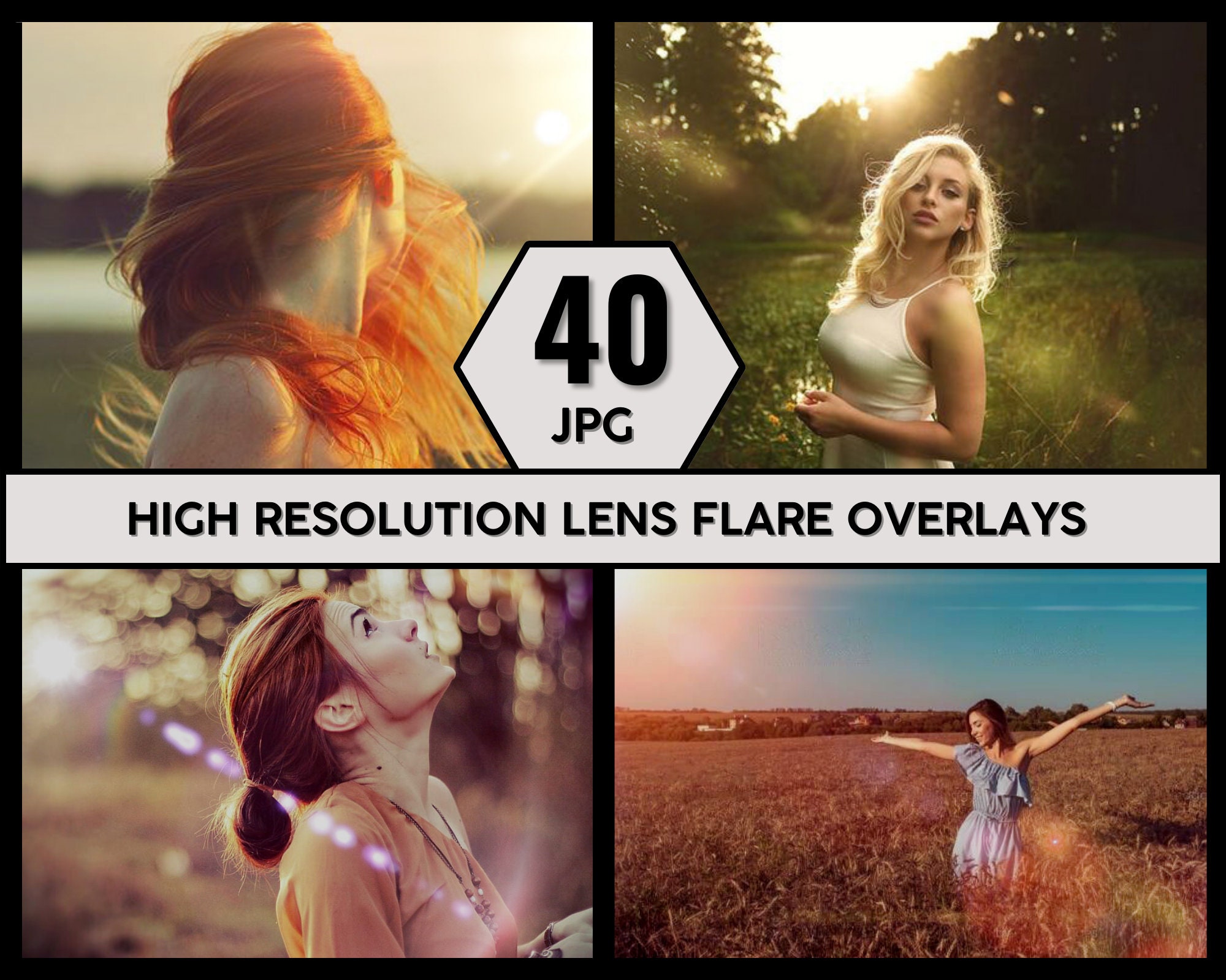 40 Lens Flare Overlays Bundle, Ring Flares, Lens Flare Overlay, Sun ...
