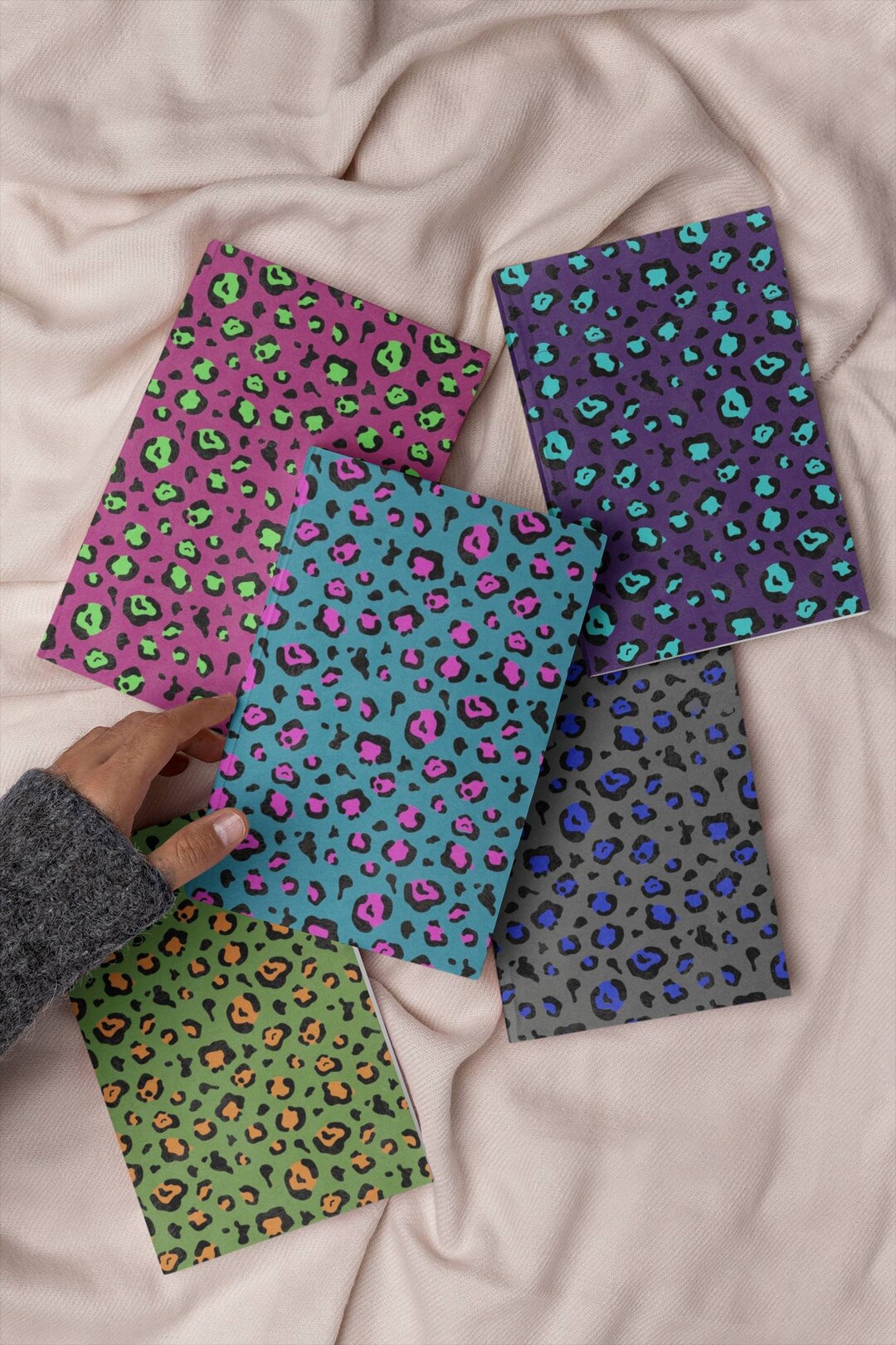 5 PACK Neon Leopard Print Journals, Cheetah Print, Hardcover Diary ...