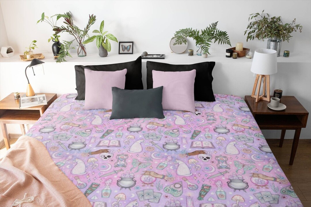Witchy Duvet Cover, Luna Moth Bedding,tarot Bedding, Pastel Goth,dorm ...