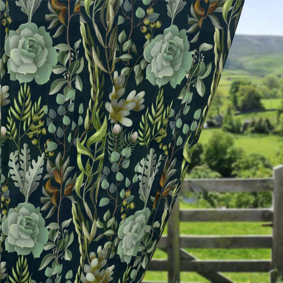 Succulent Curtains, Dark Botanical, Moody Maximalist Window Curtains ...