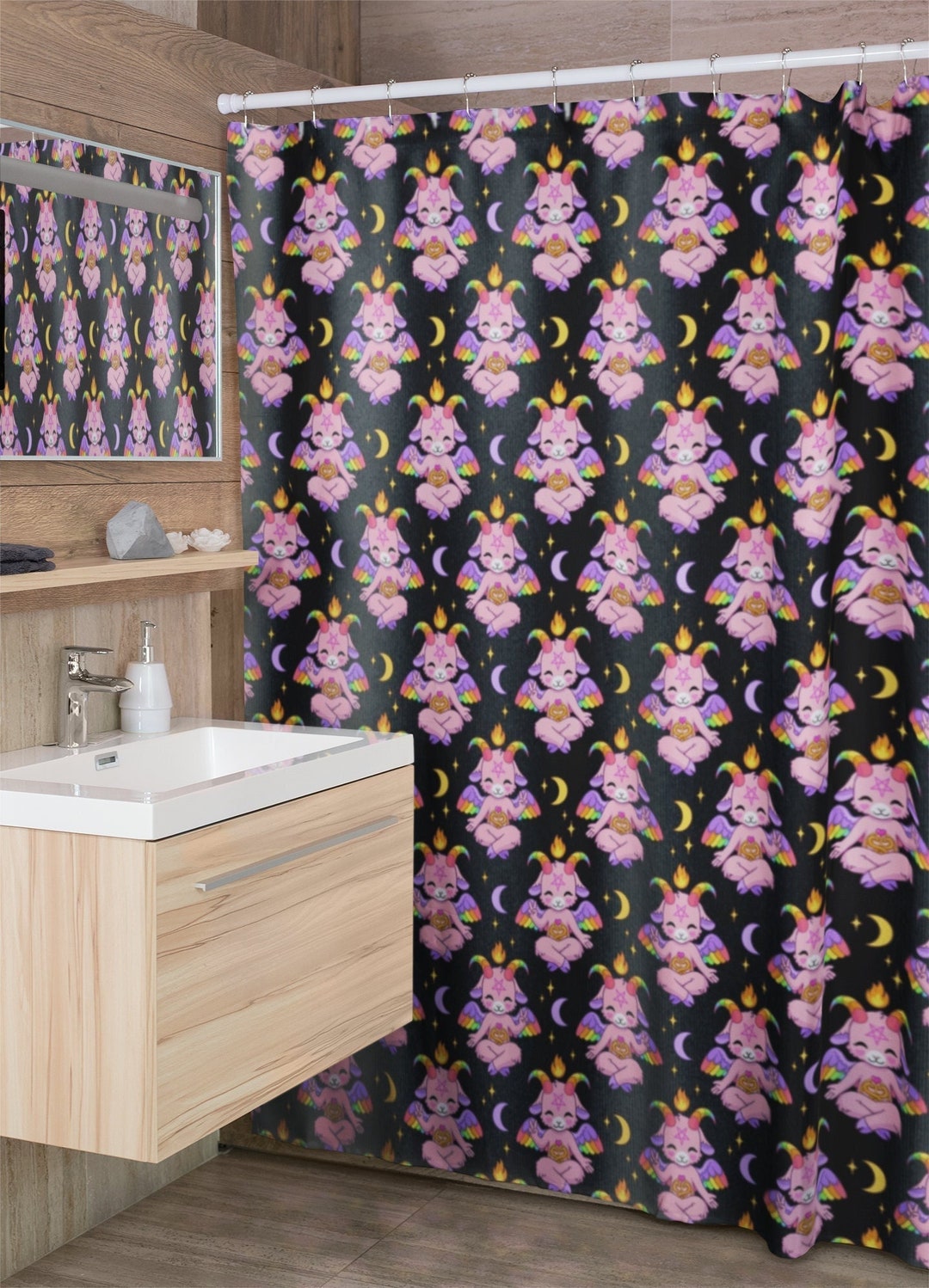 Baby Baphomet Shower Curtain, Satanic Home Decor, Occult Decor, Satanic ...