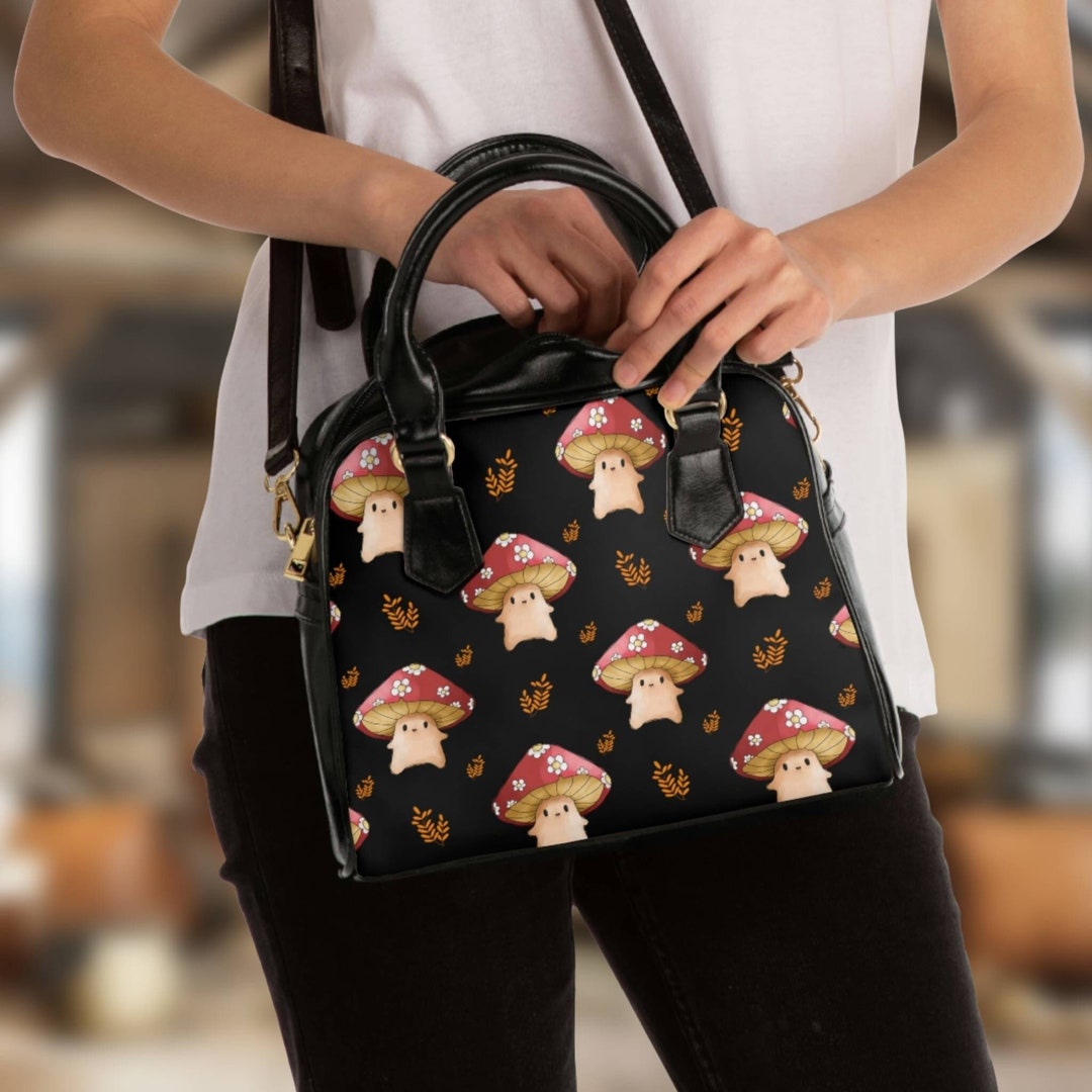 Dark Cottagecore Purse, Mushrooms With Cute Face, Mushroom Purse, Dark ...