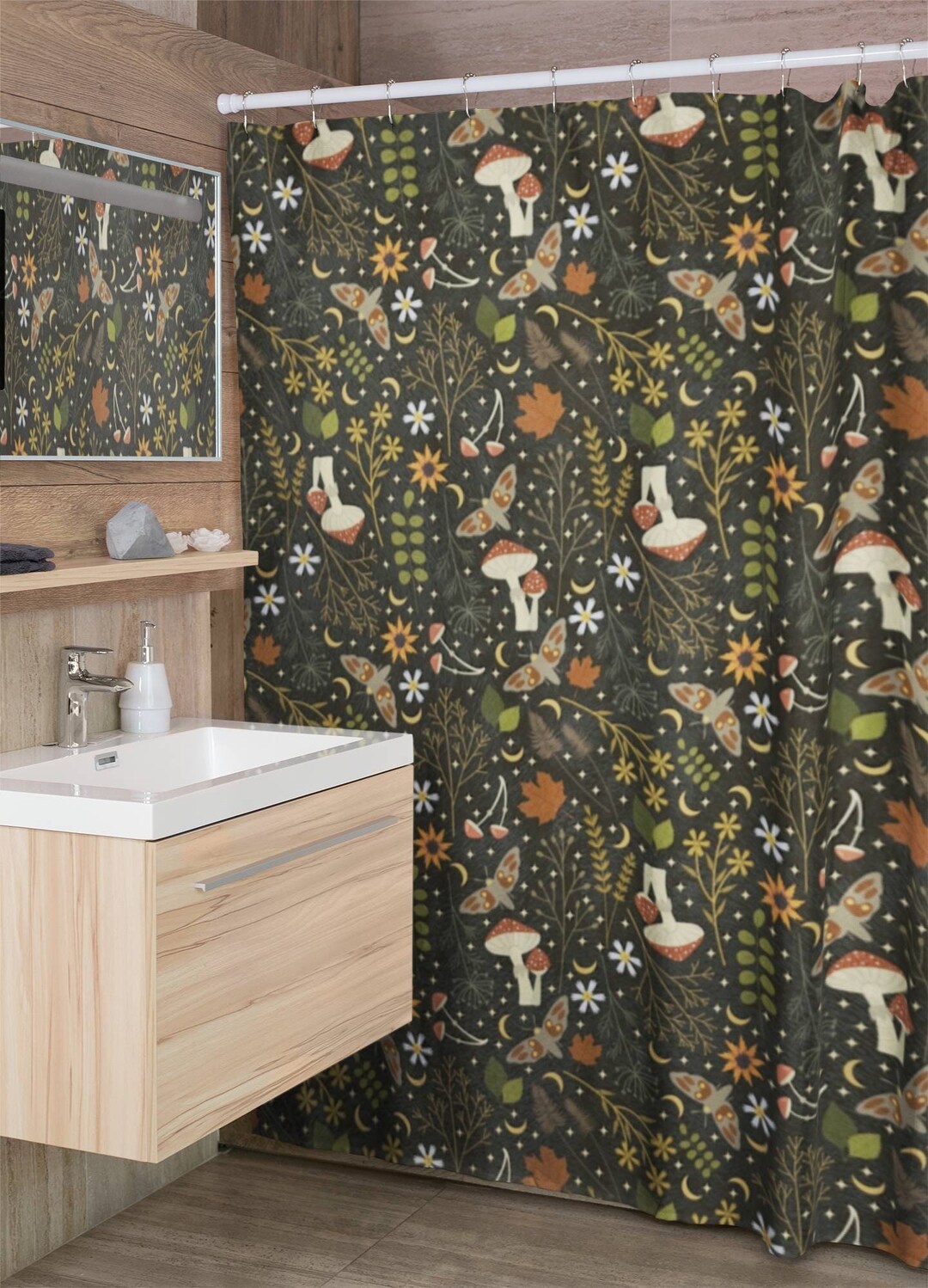 Dark Cottagecore Shower Curtain, Dark Cottagecore Home Decor, Dark ...