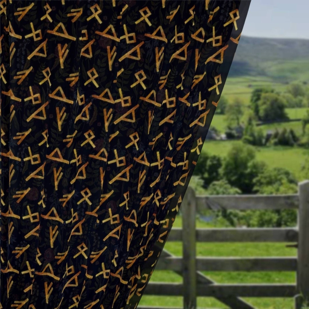 Viking Rune Curtains, Viking Home Decor, Norse Mythology, Futhark Runes ...