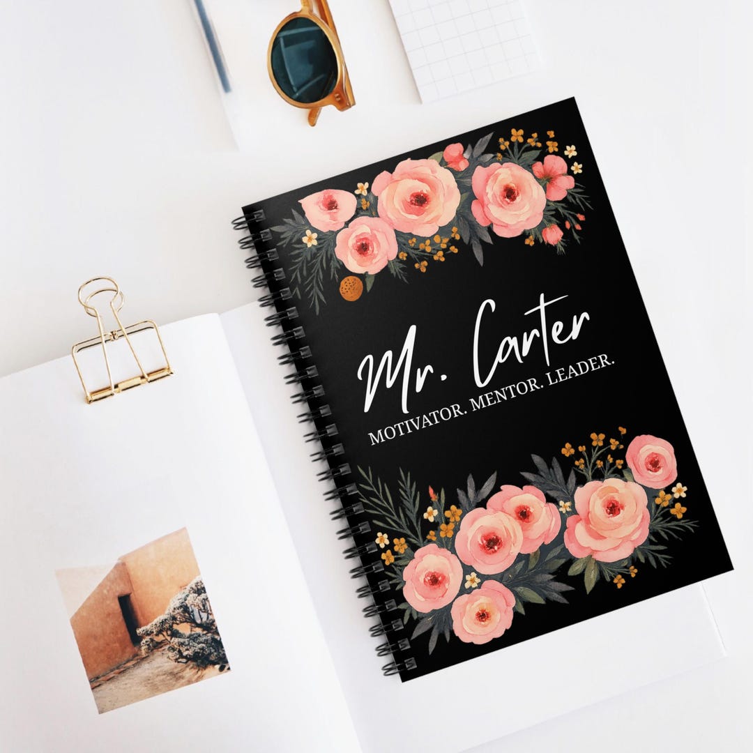 Custom Mentor Notebook, Personalized Teacher Gift, Black Floral Journal ...