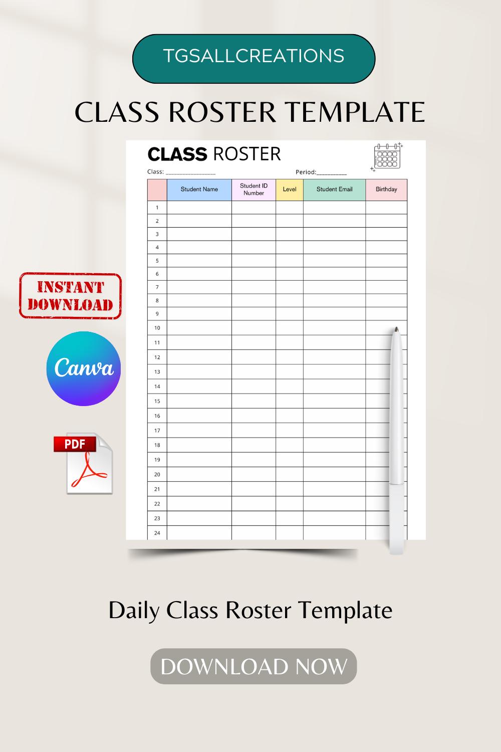 Printable Class Roster Template, Teacher Organizer (editable PDF, A4/US ...