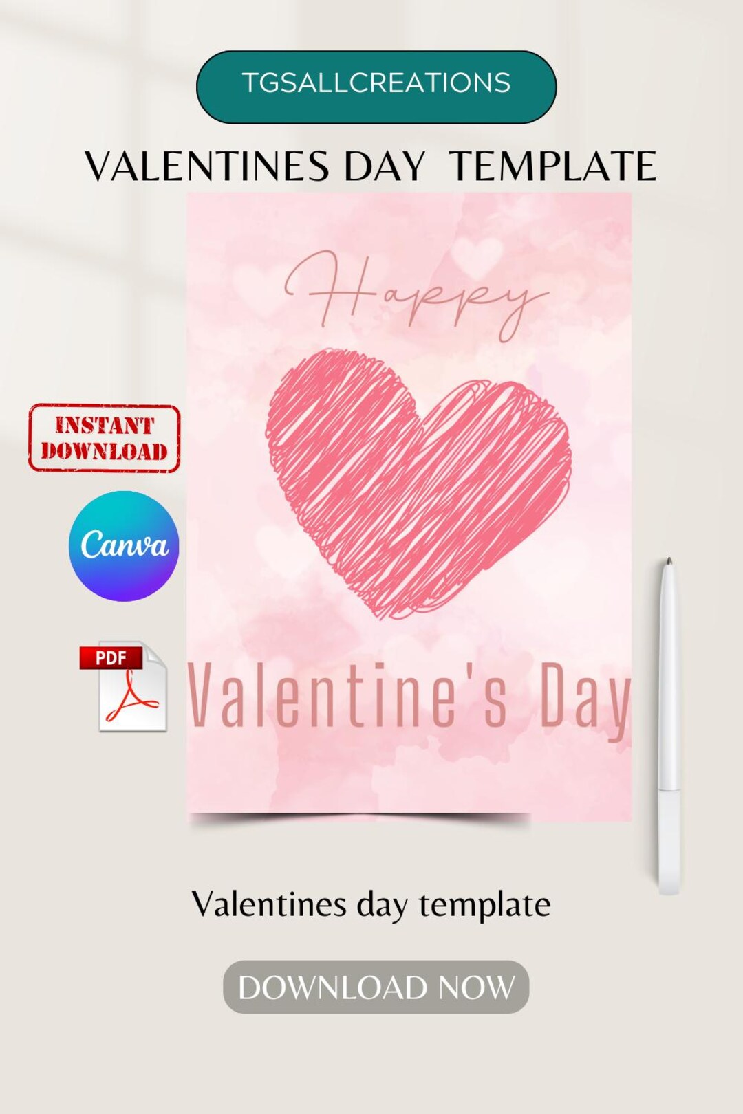 Watercolor Heart Valentines Day Poster, Printable Valentine Wall Art ...