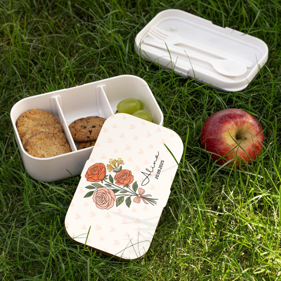 Custom June Birth Flower Rose Bento Box, Personalized Lunch Box With ...