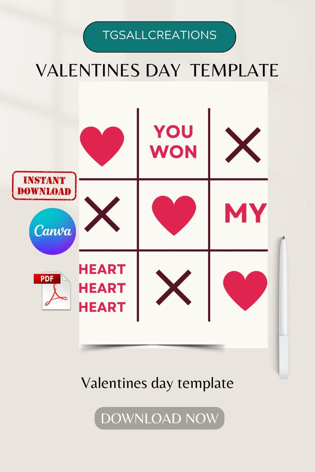 Valentine's Day Tic Tac Toe Game, Canva Editable, Printable PDF ...