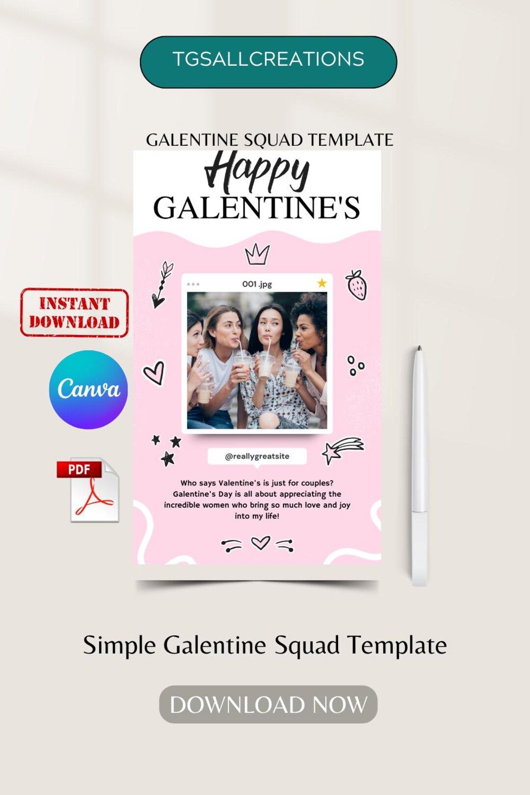 Galentine Squad Printable, Friends Wall Art, Editable Canva Template ...