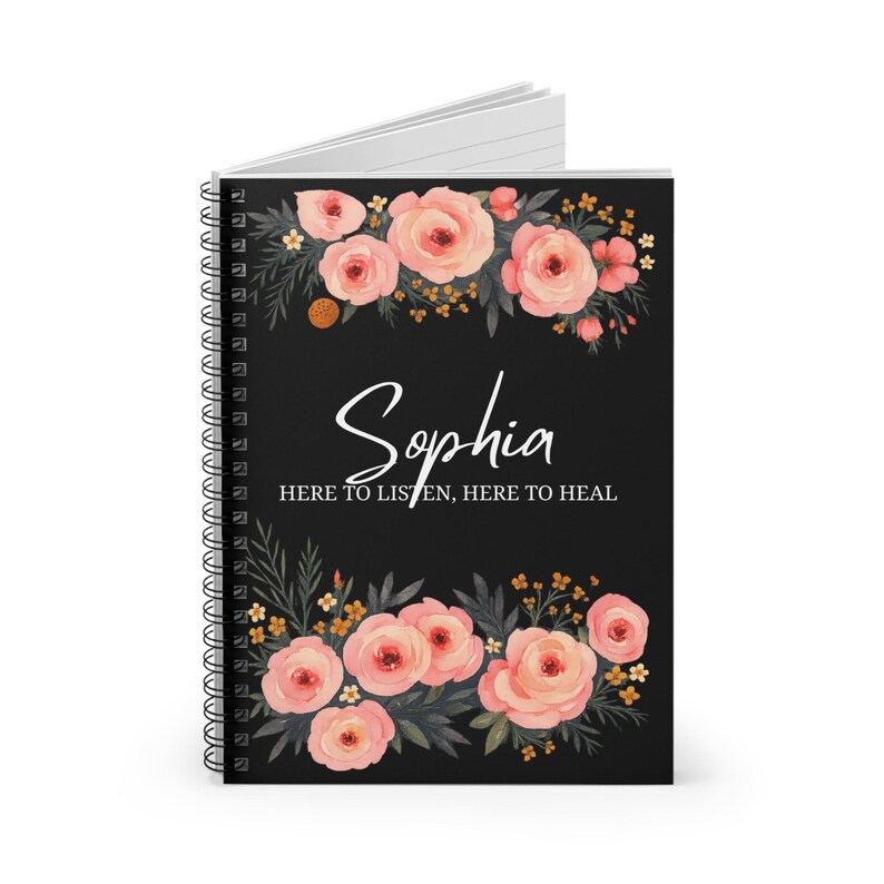 Custom Therapist Notebook, Custom Counselor Gift, Black Floral Journal ...