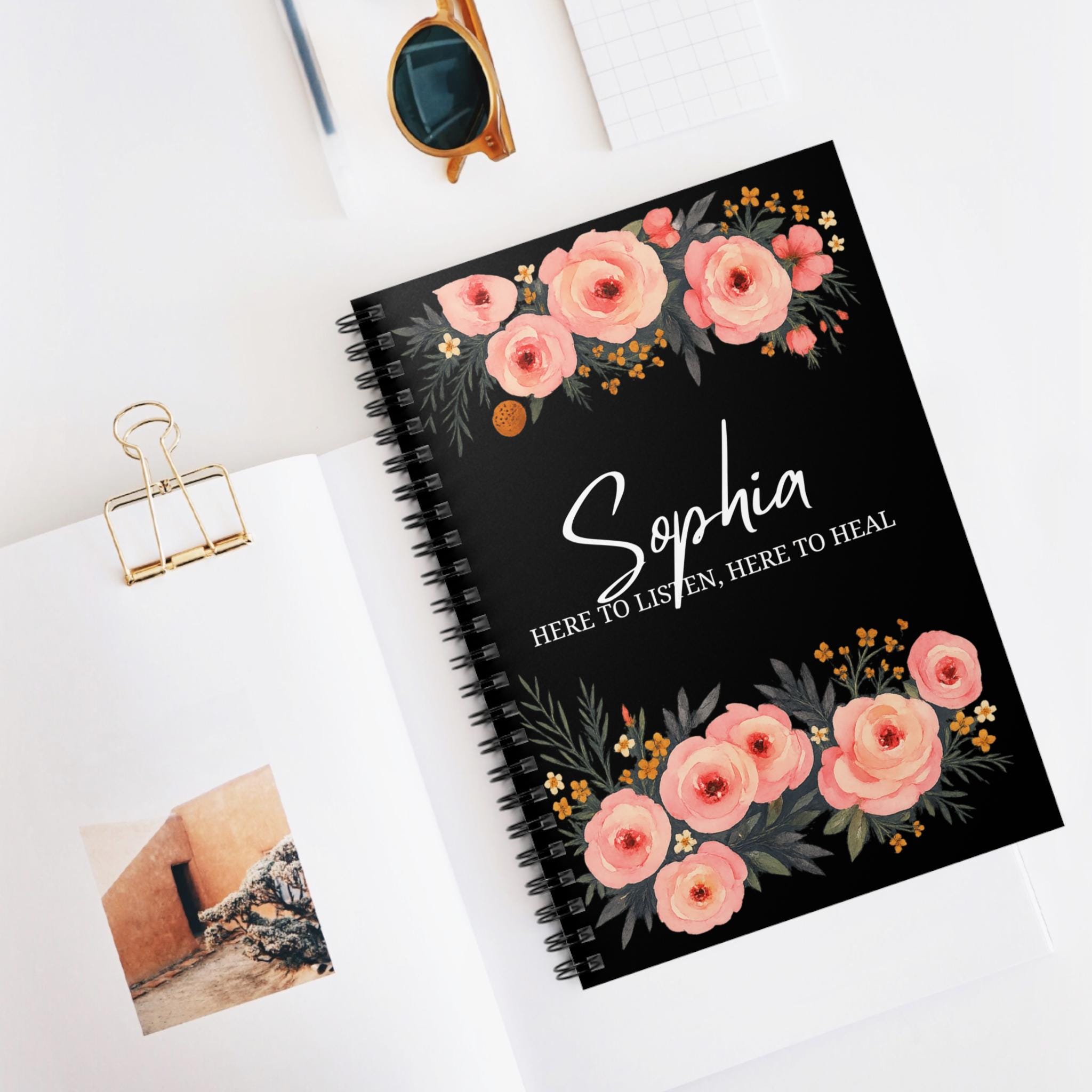 Custom Therapist Notebook, Custom Counselor Gift, Black Floral Journal ...