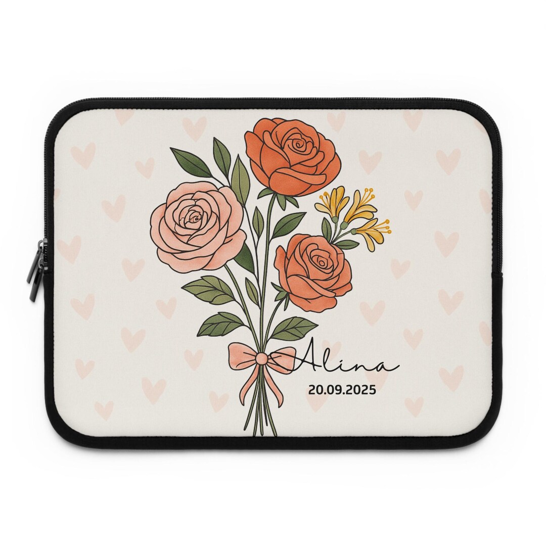 June Birth Flower Laptop Sleeve, Rose Personalized Laptop Case, Custom ...