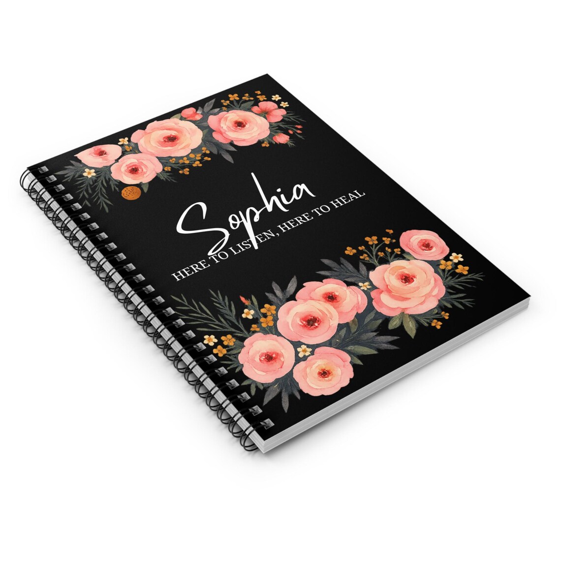 Custom Therapist Notebook, Custom Counselor Gift, Black Floral Journal ...