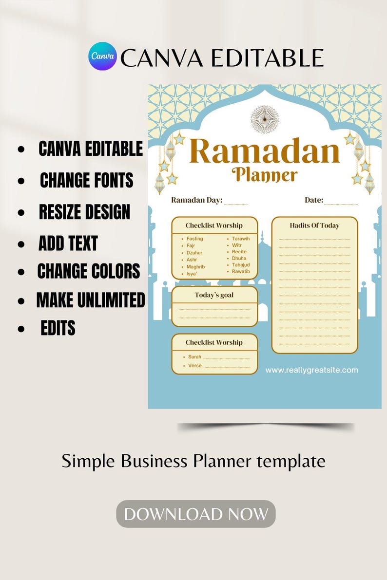Ramadan Planner Printable, Ibadah Tracker, Islamic Prayer, Canva ...