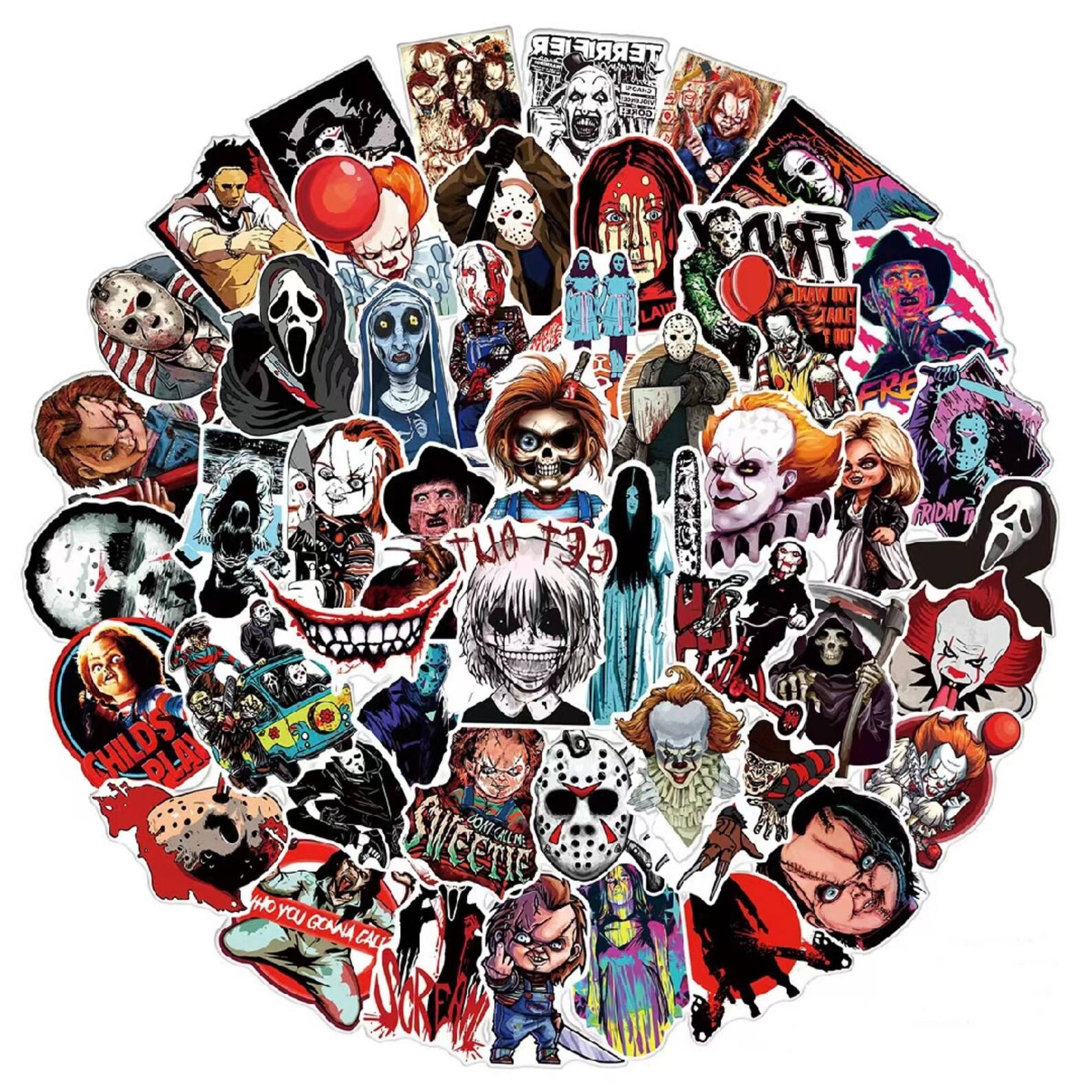 50 Pcs Horror Movie Graffiti Stickers Cartoon Luggage Water Cup Mobile Notebook Kids Toys ...