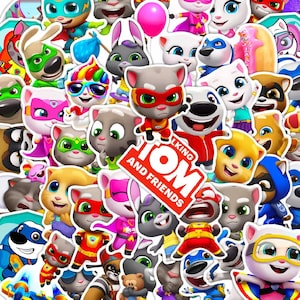 50 Pcs Cartoon Anime Talking Tom Cat Stickers for Car Laptop Luggage ...