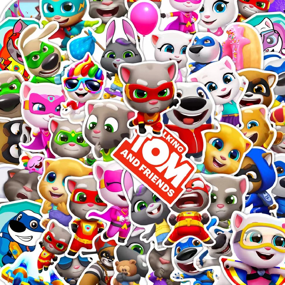 50 Pcs Cartoon Anime Talking Tom Cat Stickers for Car Laptop Luggage ...