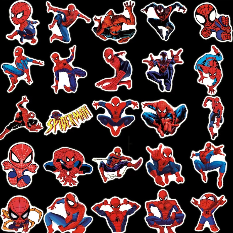 50 Pcs Super Hero Spider Man Stickers Graffiti Decal Skateboard Guitar