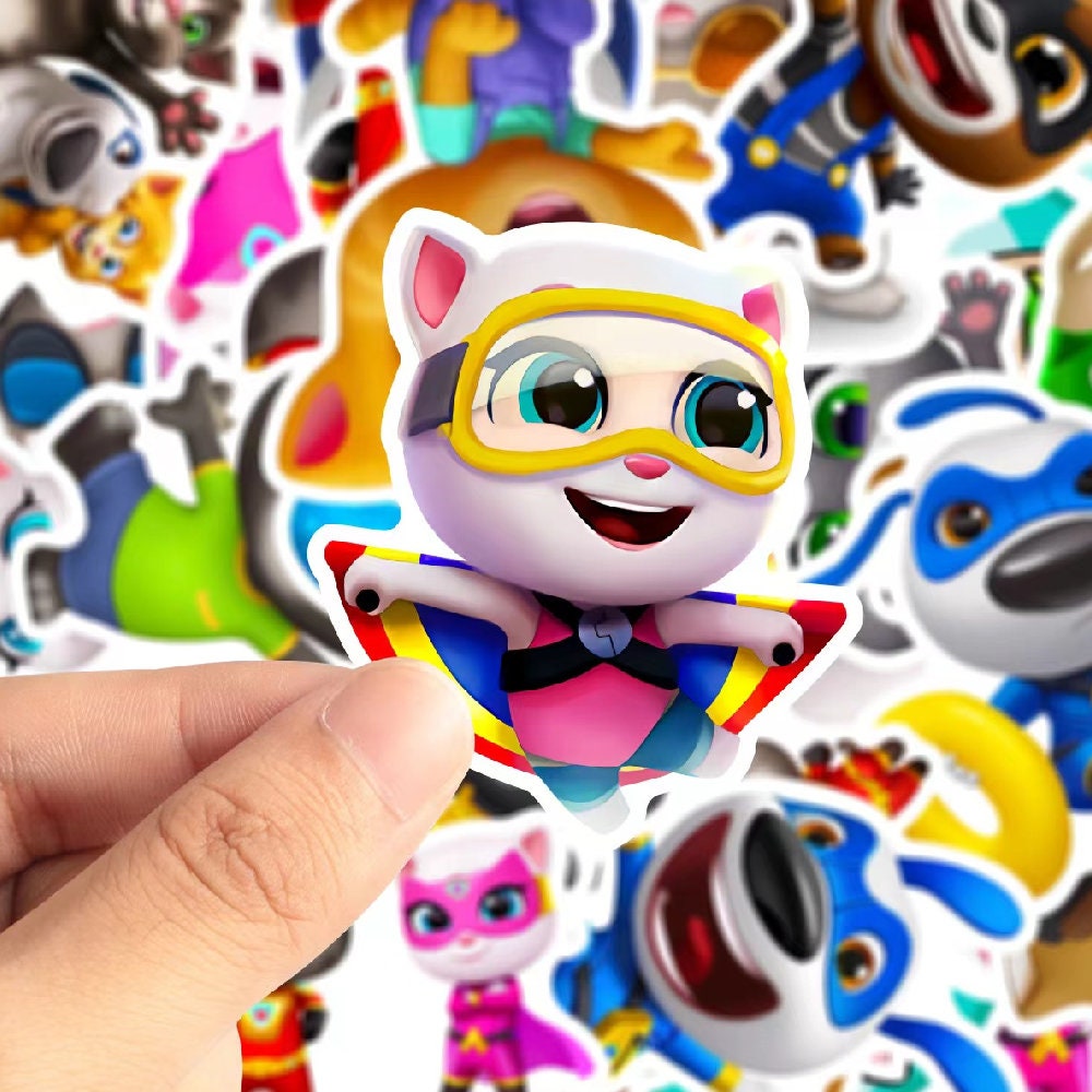 50 Pcs Cartoon Anime Talking Tom Cat Stickers for Car Laptop Luggage ...