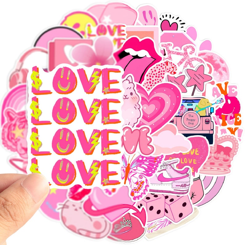50pcs Cute Pink Preppy Little Fresh Stickers DIY Luggage - Etsy