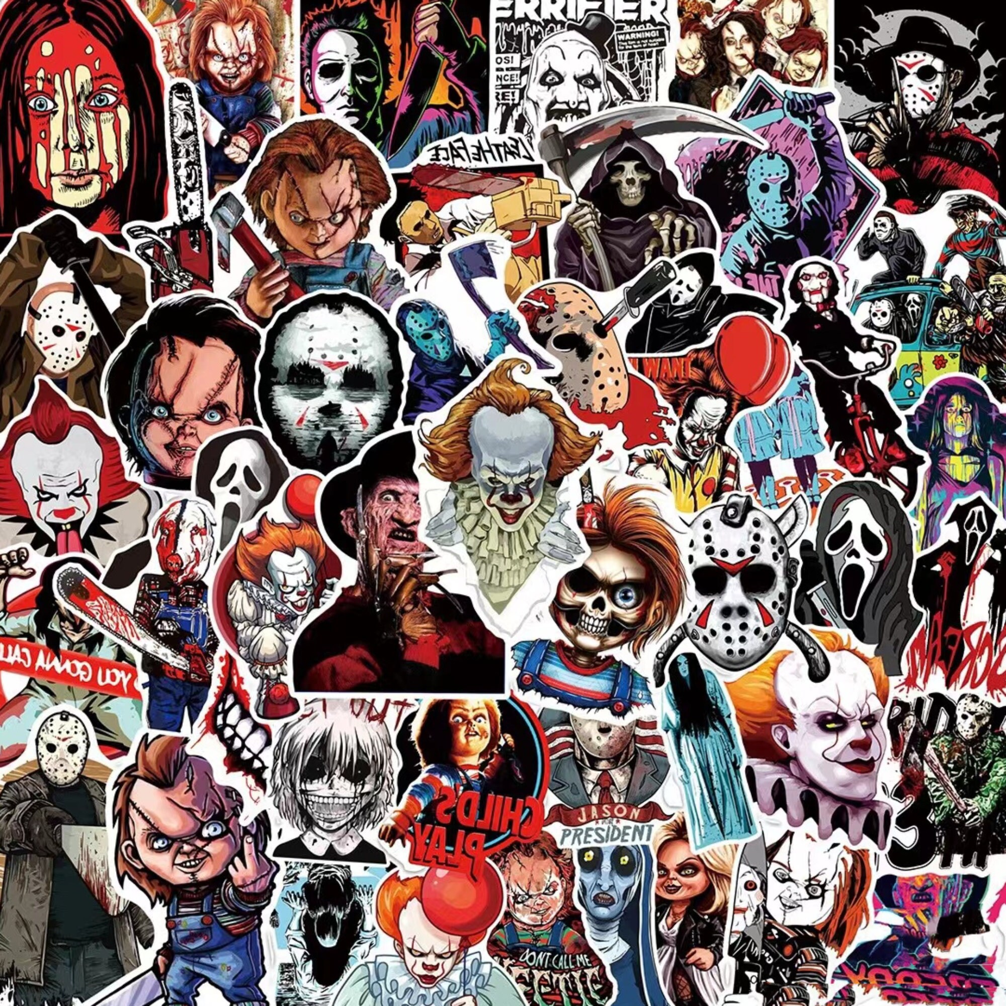 50 Pcs Horror Movie Graffiti Stickers Cartoon Luggage Water Cup Mobile ...