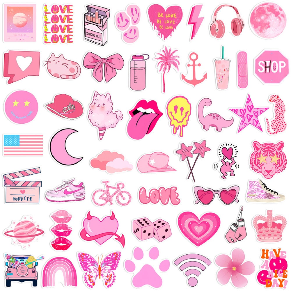 50pcs Cute Pink Preppy Little Fresh Stickers DIY Luggage - Etsy